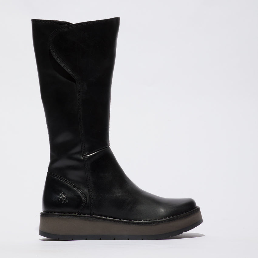 Fly RHEA042FLY Ladies Rug Black Leather Side Zip Knee High Boots
