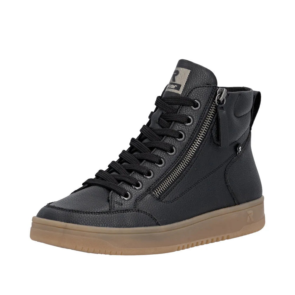 Rieker W1971-00 Ladies Black Leather Zip & Lace Ankle Boots